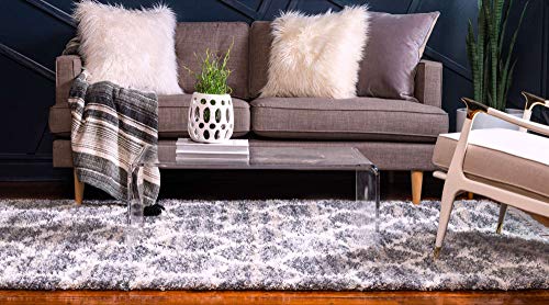 Unique Loom Hygge Shag Collection Modern Moroccan Inspired, Geometric Design, Plush & Cozy Area Rug, 8' 0" x 10' 0", Gray/Ivory