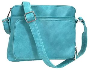 zzfab small multi-pocket faux soft leather cross body purse with side organizer turquoise