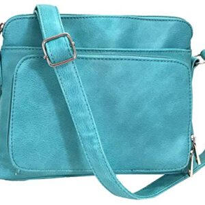 Zzfab Small Multi-pocket Faux Soft Leather Cross Body Purse with Side Organizer Turquoise