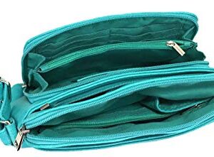 Zzfab Small Multi-pocket Faux Soft Leather Cross Body Purse with Side Organizer Turquoise