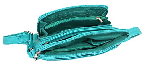 Zzfab Small Multi-pocket Faux Soft Leather Cross Body Purse with Side Organizer Turquoise