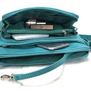 Zzfab Small Multi-pocket Faux Soft Leather Cross Body Purse with Side Organizer Turquoise