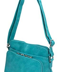 Zzfab Small Multi-pocket Faux Soft Leather Cross Body Purse with Side Organizer Turquoise