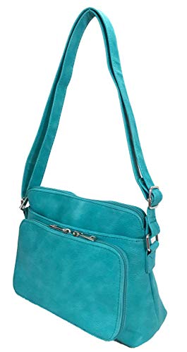 Zzfab Small Multi-pocket Faux Soft Leather Cross Body Purse with Side Organizer Turquoise