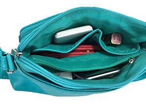 Zzfab Small Multi-pocket Faux Soft Leather Cross Body Purse with Side Organizer Turquoise