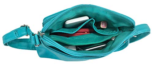 Zzfab Small Multi-pocket Faux Soft Leather Cross Body Purse with Side Organizer Turquoise