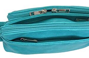 Zzfab Small Multi-pocket Faux Soft Leather Cross Body Purse with Side Organizer Turquoise