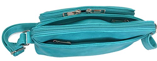 Zzfab Small Multi-pocket Faux Soft Leather Cross Body Purse with Side Organizer Turquoise