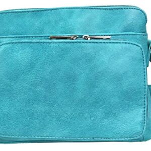 Zzfab Small Multi-pocket Faux Soft Leather Cross Body Purse with Side Organizer Turquoise