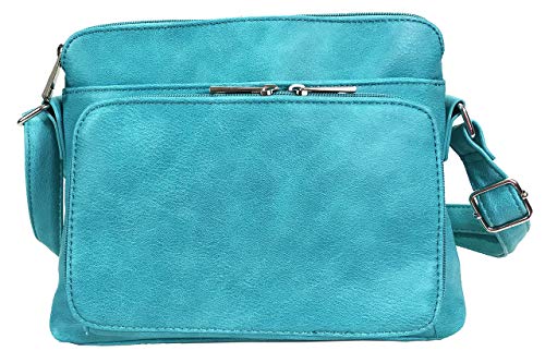 Zzfab Small Multi-pocket Faux Soft Leather Cross Body Purse with Side Organizer Turquoise