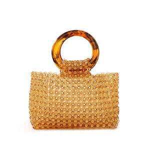 yifei women colored transparent beaded acrylic handbag evening handmade bags for wedding party (brown)