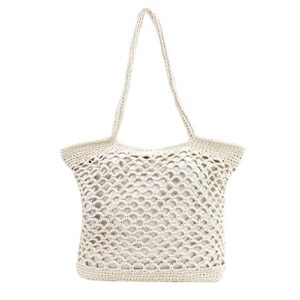 monique women solid color hand-woven crochet handbag top-handle bag summer beach tote hobo bag purse white