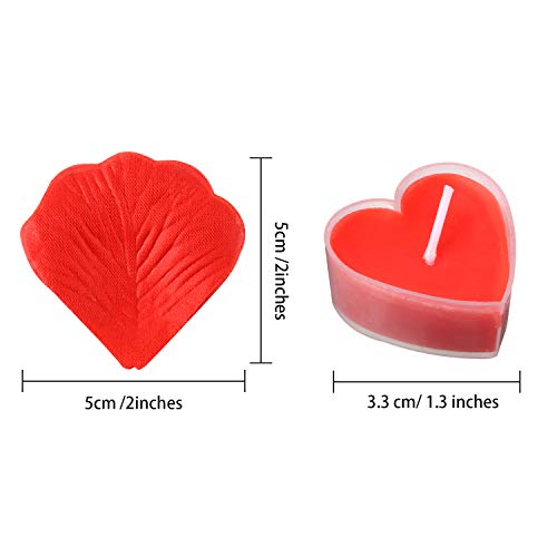 200 Pieces Artificial Rose Petal 9 Pieces Heart Shape Candles Romantic Love Candle Tealight Candle Girl Scatter Petal for Wedding Valentine's Day Dinner Cake Decor Party Favor