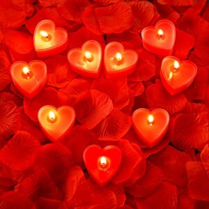 200 pieces artificial rose petal 9 pieces heart shape candles romantic love candle tealight candle girl scatter petal for wedding valentine’s day dinner cake decor party favor