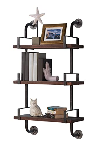 Armen Living Booker 40" Accent Shelf in Walnut Wood Finish with Grey Piping