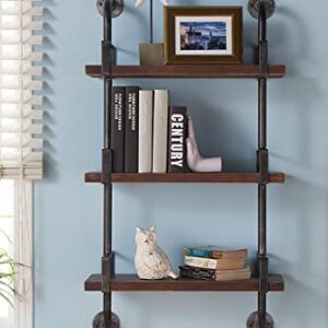 Armen Living Booker 40" Accent Shelf in Walnut Wood Finish with Grey Piping