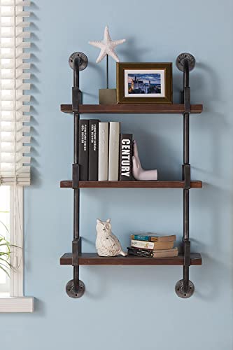 Armen Living Booker 40" Accent Shelf in Walnut Wood Finish with Grey Piping