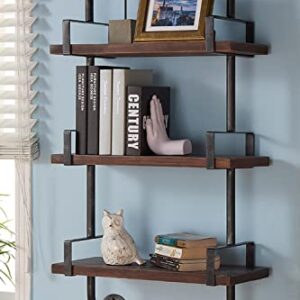 Armen Living Booker 40" Accent Shelf in Walnut Wood Finish with Grey Piping