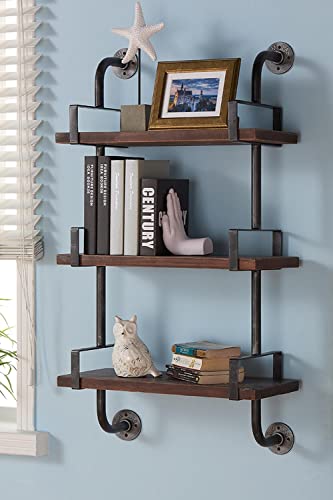 Armen Living Booker 40" Accent Shelf in Walnut Wood Finish with Grey Piping