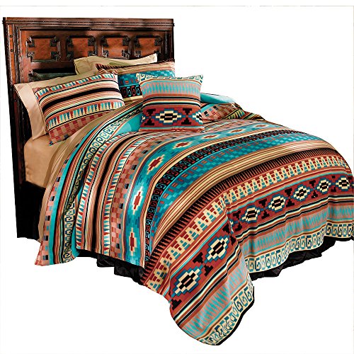 Bits and Pieces - Mesa Fleece Blanket - Ultra-Soft Queen Sized Polyester Blanket - Rustic Southwestern Design – Reversible - Easy to Wash - 90" x 90"