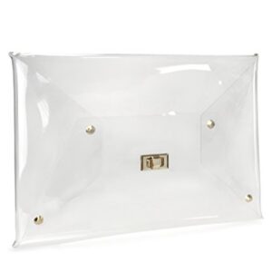 HOXIS Large Size PVC Clear Envelope Clutch Gold Chain Crossbody Bag Women's Purse (Clear)