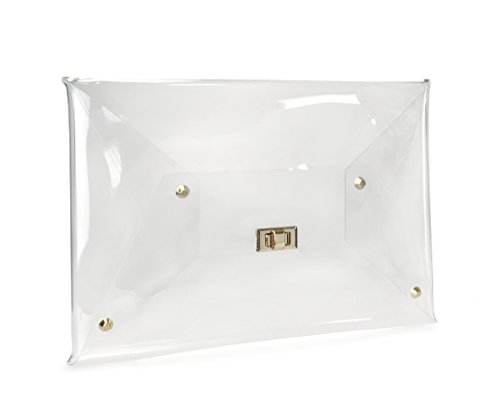 HOXIS Large Size PVC Clear Envelope Clutch Gold Chain Crossbody Bag Women's Purse (Clear)