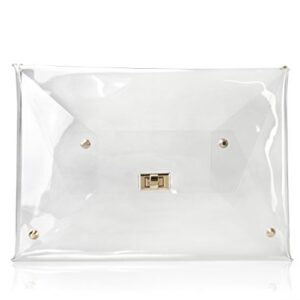 HOXIS Large Size PVC Clear Envelope Clutch Gold Chain Crossbody Bag Women's Purse (Clear)