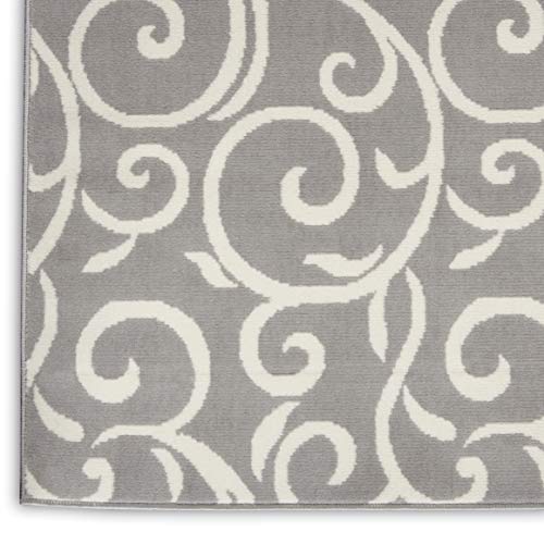 Nourison Grafix Floral Grey 6' x 9' Area -Rug, Easy -Cleaning, Non Shedding, Bed Room, Living Room, Dining Room, Kitchen (6x9)