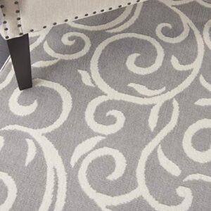 Nourison Grafix Floral Grey 6' x 9' Area -Rug, Easy -Cleaning, Non Shedding, Bed Room, Living Room, Dining Room, Kitchen (6x9)