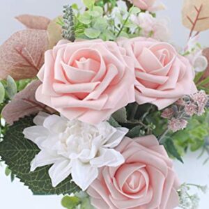 floroom Artificial Flowers 25pcs Real Looking Blush Foam Fake Roses with Stems for DIY Wedding Bouquets Bridal Shower Centerpieces Party Decorations