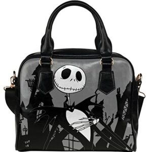 Women Crossbody Shoulder Top-handle Bags Shell Handbag with Jack Skellington Pattern