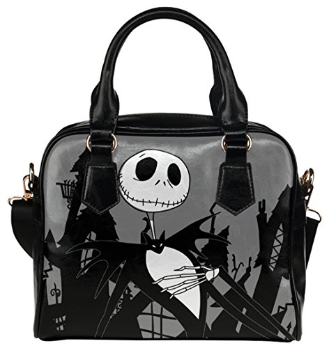 Women Crossbody Shoulder Top-handle Bags Shell Handbag with Jack Skellington Pattern