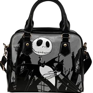 Women Crossbody Shoulder Top-handle Bags Shell Handbag with Jack Skellington Pattern