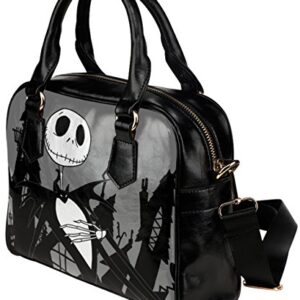 Women Crossbody Shoulder Top-handle Bags Shell Handbag with Jack Skellington Pattern