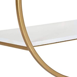 Kate and Laurel Wicks Modern Glam Floating Wall Shelf Set of 2 | Round Gold Metal Frame with White Painted Solid Wood Shelf Boards