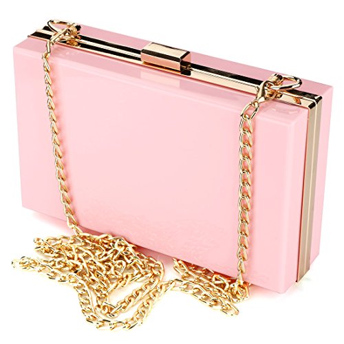 Women Cute Transparent Clear See Through Box Clutch Acrylic Evening Handbag Cross-Body Purse Bag (Pink)