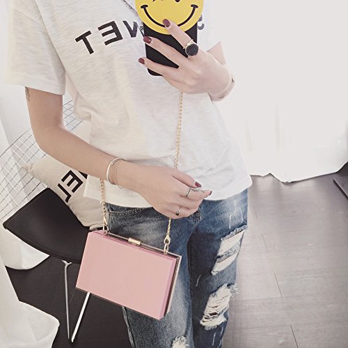 Women Cute Transparent Clear See Through Box Clutch Acrylic Evening Handbag Cross-Body Purse Bag (Pink)