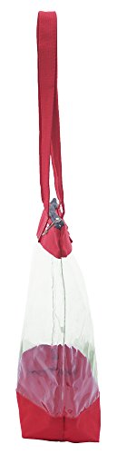 Clear Shoulder Tote with ZIPPER Closure, Red