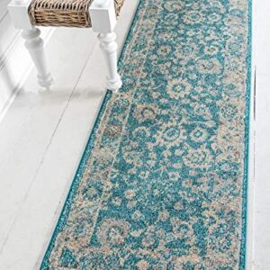 Unique Loom Penrose Collection Distressed Traditional Vintage Floral Area Rug, 2 ft 2 in x 6 ft, Turquoise/Beige