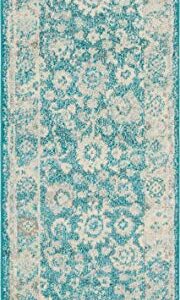 Unique Loom Penrose Collection Distressed Traditional Vintage Floral Area Rug, 2 ft 2 in x 6 ft, Turquoise/Beige