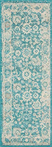 Unique Loom Penrose Collection Distressed Traditional Vintage Floral Area Rug, 2 ft 2 in x 6 ft, Turquoise/Beige