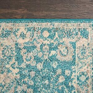 Unique Loom Penrose Collection Distressed Traditional Vintage Floral Area Rug, 2 ft 2 in x 6 ft, Turquoise/Beige