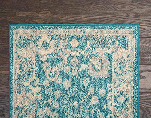 Unique Loom Penrose Collection Distressed Traditional Vintage Floral Area Rug, 2 ft 2 in x 6 ft, Turquoise/Beige