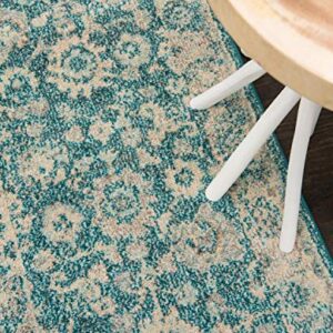 Unique Loom Penrose Collection Distressed Traditional Vintage Floral Area Rug, 2 ft 2 in x 6 ft, Turquoise/Beige