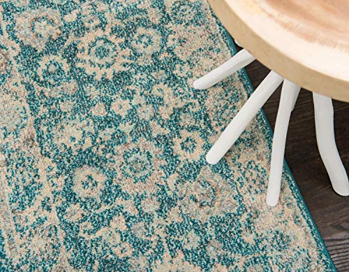 Unique Loom Penrose Collection Distressed Traditional Vintage Floral Area Rug, 2 ft 2 in x 6 ft, Turquoise/Beige