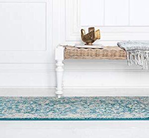 Unique Loom Penrose Collection Distressed Traditional Vintage Floral Area Rug, 2 ft 2 in x 6 ft, Turquoise/Beige