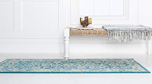 Unique Loom Penrose Collection Distressed Traditional Vintage Floral Area Rug, 2 ft 2 in x 6 ft, Turquoise/Beige