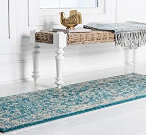 Unique Loom Penrose Collection Distressed Traditional Vintage Floral Area Rug, 2 ft 2 in x 6 ft, Turquoise/Beige