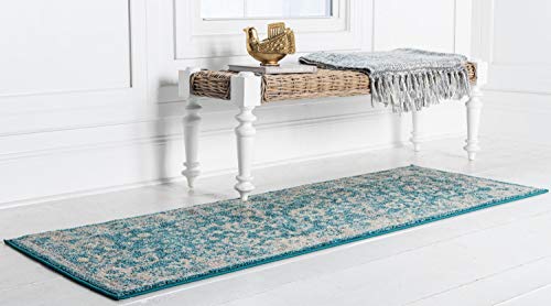 Unique Loom Penrose Collection Distressed Traditional Vintage Floral Area Rug, 2 ft 2 in x 6 ft, Turquoise/Beige