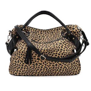 Chikencall® Leopard Print Handbag Hobo Style Purse PU Leather Shoulder Bag for Women With Tassel Sequins